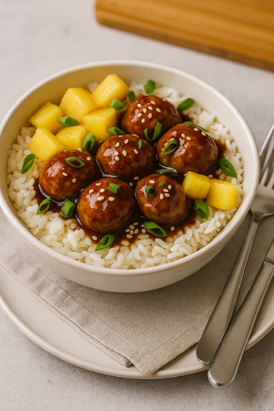 Teriyaki Pineapple Chicken Meatball Bowls (Amylu Meatballs from Costco!)
